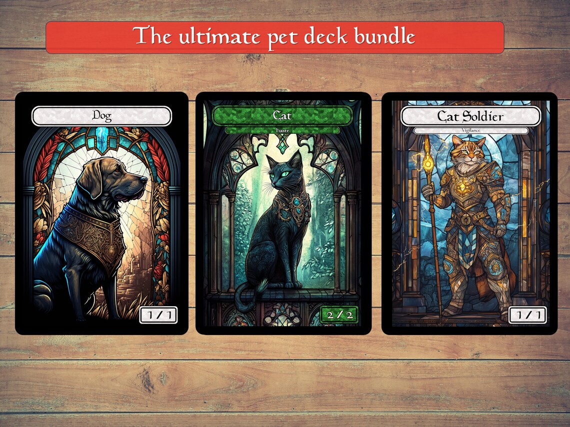 Cats and Dogs Deck Cat Token Dog Token Bundle Stained Glass Art Pack ...