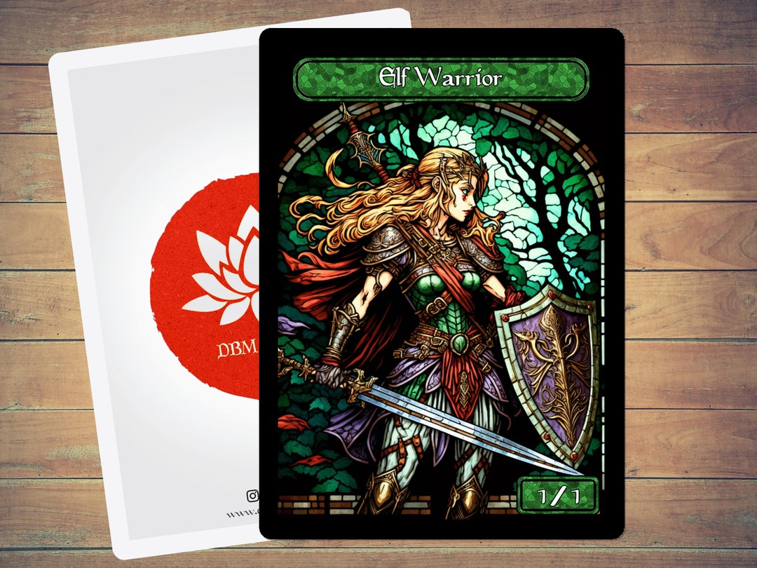 Elf Warrior Token MTG Token Elf Token Stained Glass Art Token 5 Pack ...