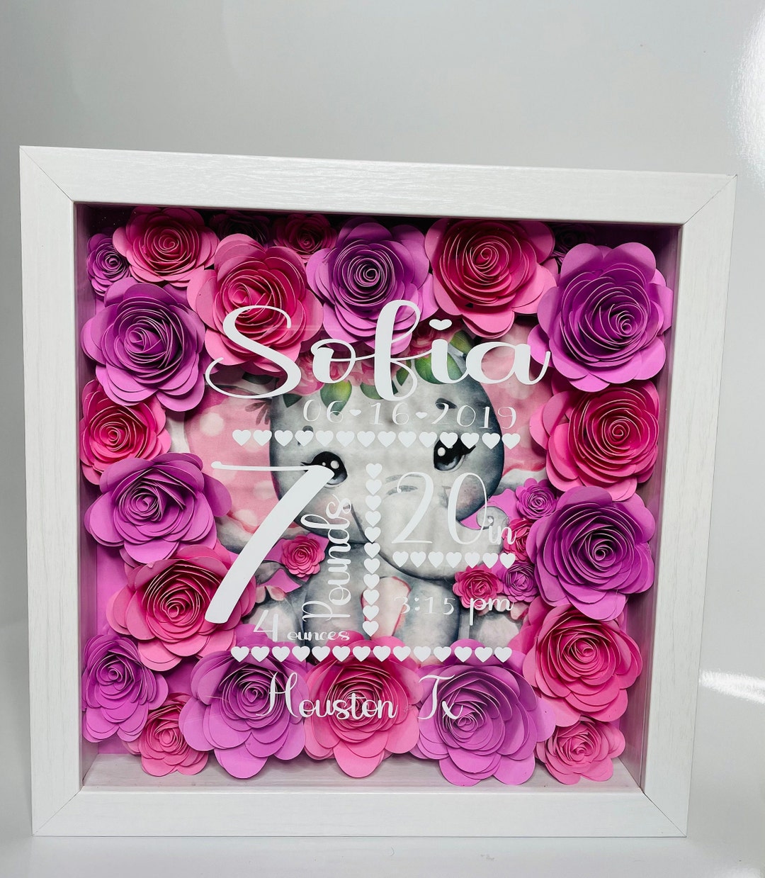 Newborn Shadow Box Assorted Baby Stat Full Frame Paper Flower Box Birth ...