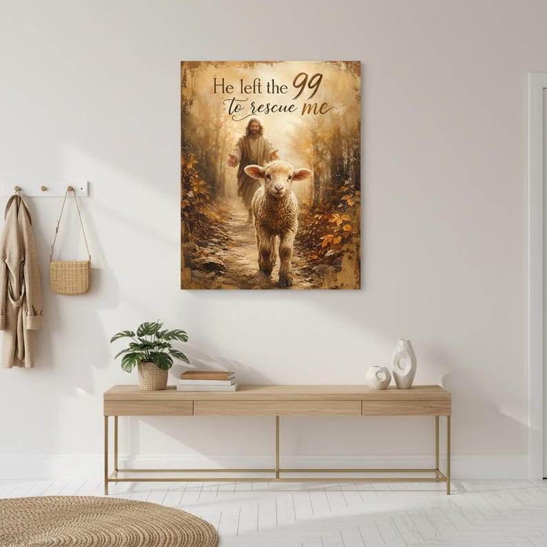 Christian Canvas Wall Art, Lost Sheep Jesus Lamb Faith Decor (framed ...