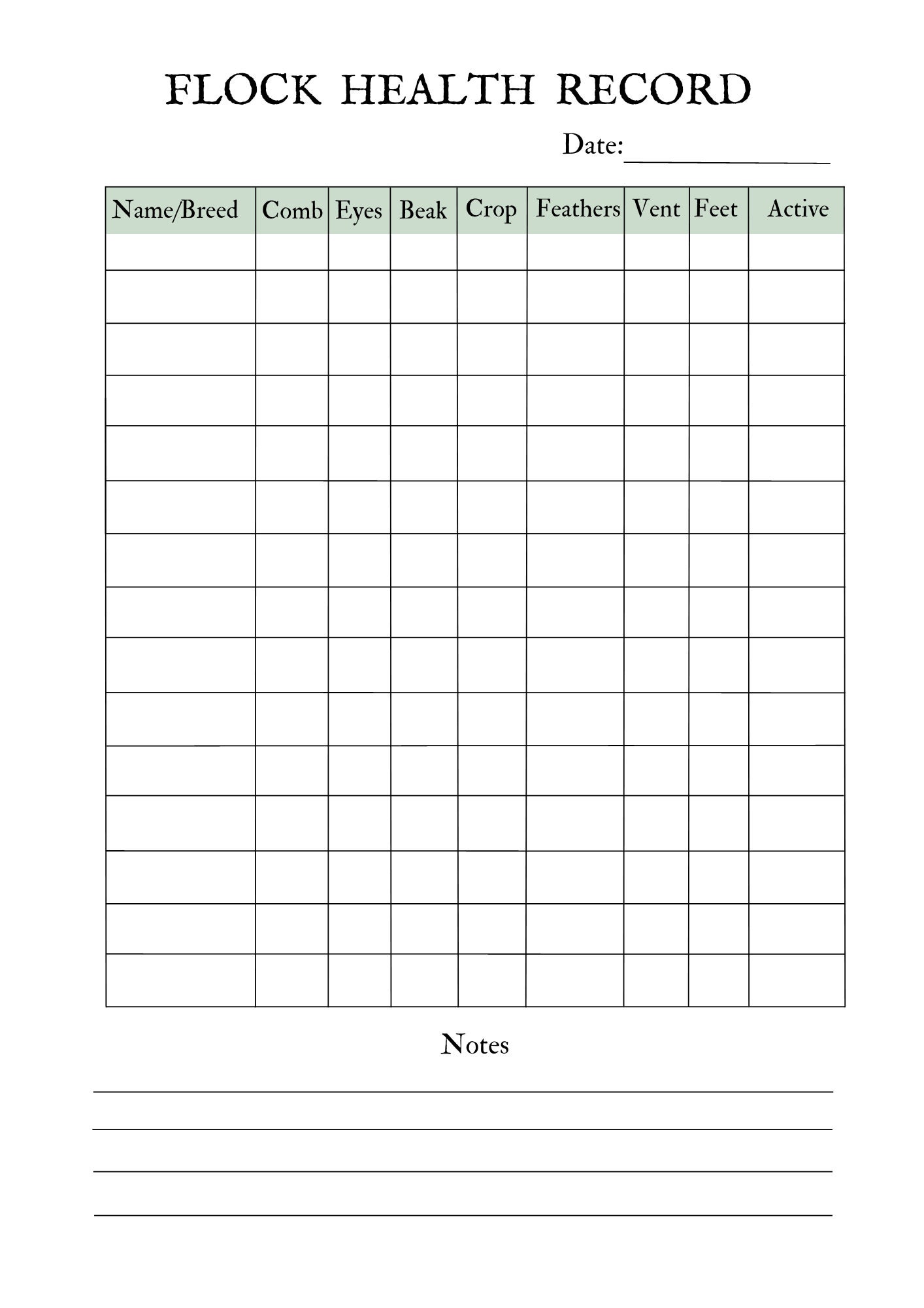 Homestead Chicken Record Keeping Printable | Chicken Health & Flock ...