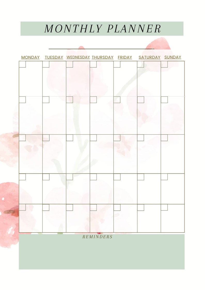 Undated Monthly Planner Printable Floral Monthly Planner - Etsy