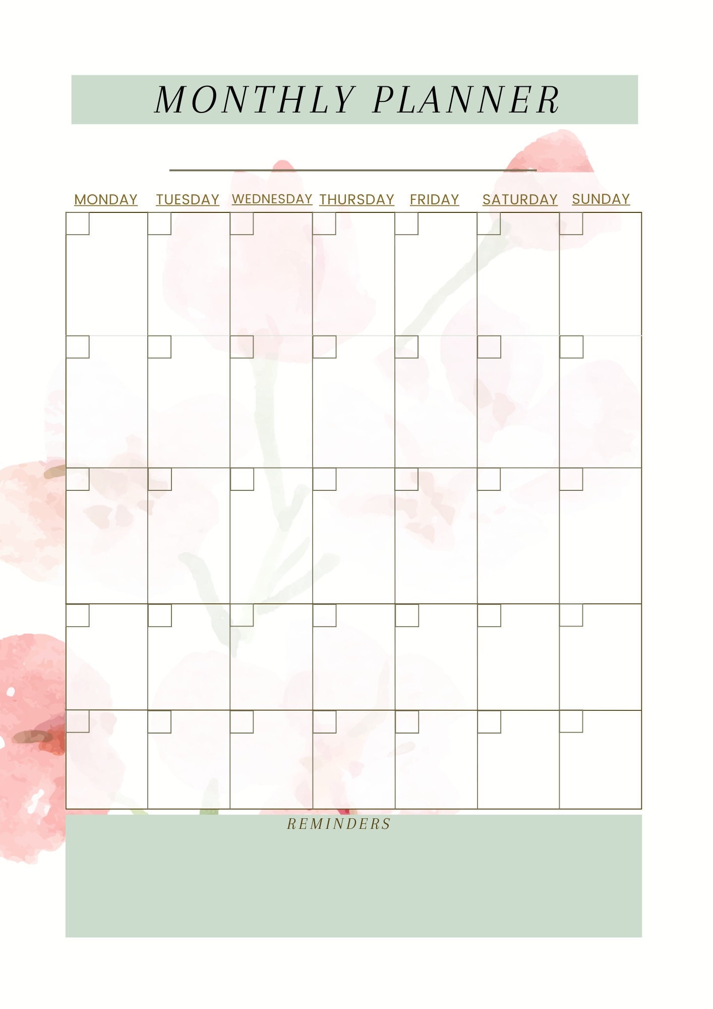Undated Monthly Planner Printable | Floral Monthly Planner - Instant ...
