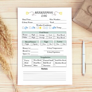 Beekeeping Log Printable, Bee Keeping Record - Etsy