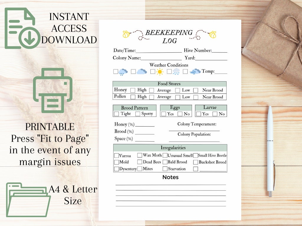 Beekeeping Log Printable, Bee Keeping Record - Etsy