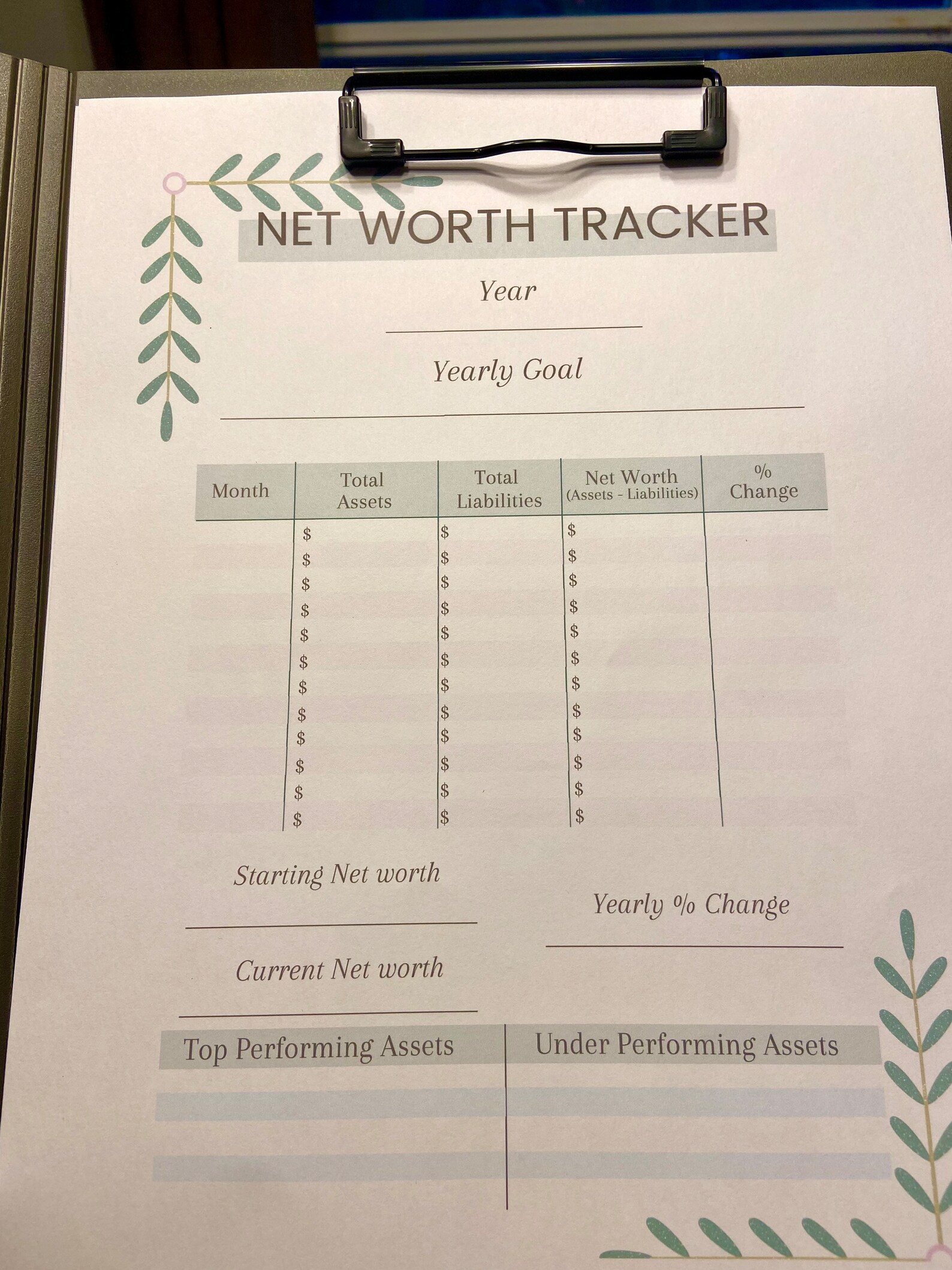 Net Worth Tracker Printable Yearly Financial Tacker - Etsy