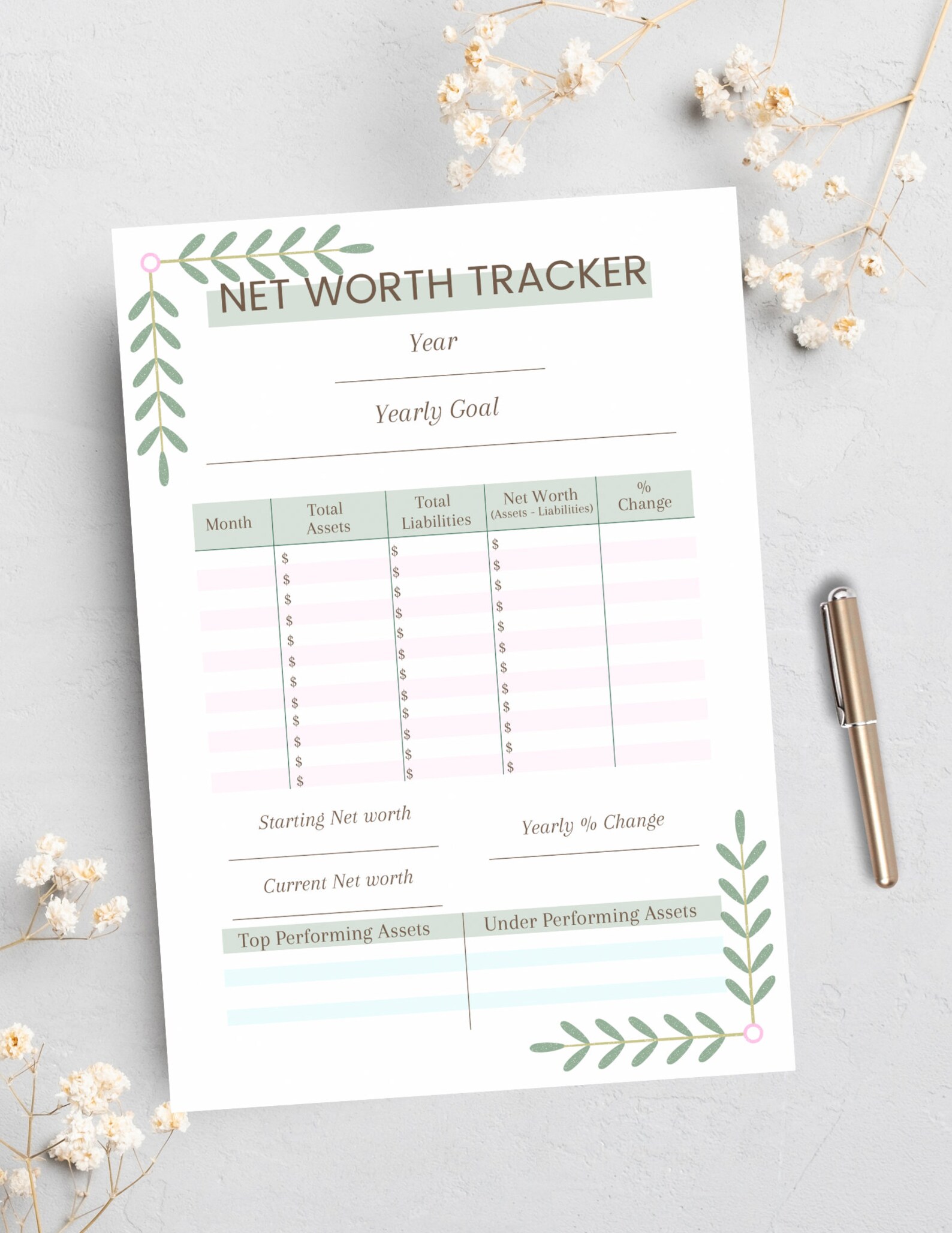 Net Worth Tracker Printable Yearly Financial Tacker - Etsy