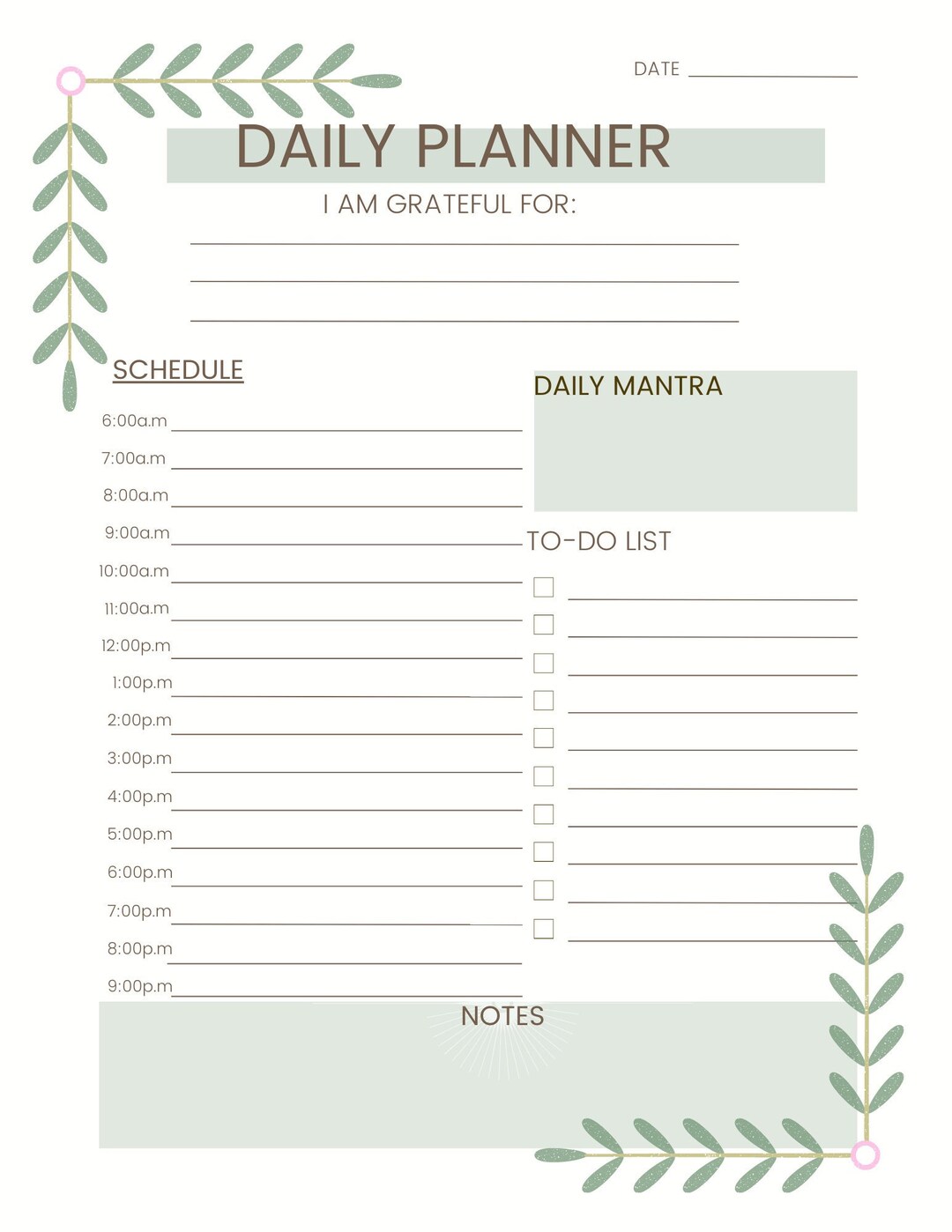 One Page Daily Planner Printable | Simple Daily Planner - Instant ...