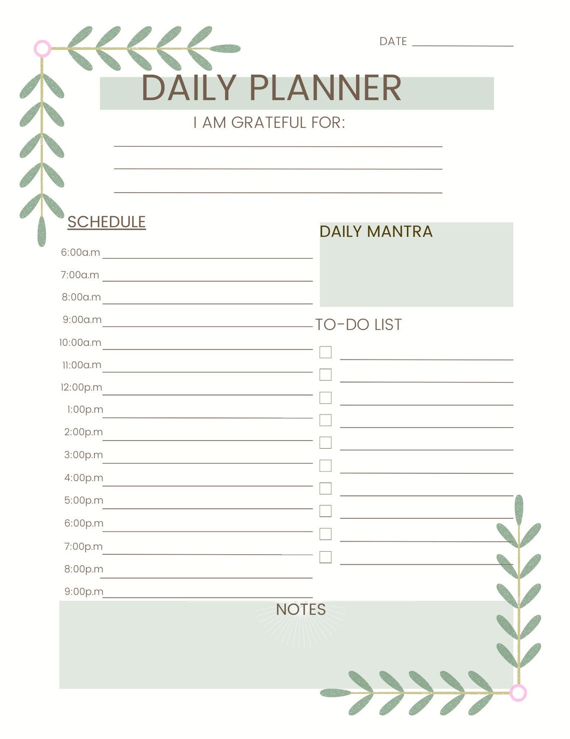 One Page Daily Planner Printable Simple Daily Planner - Etsy