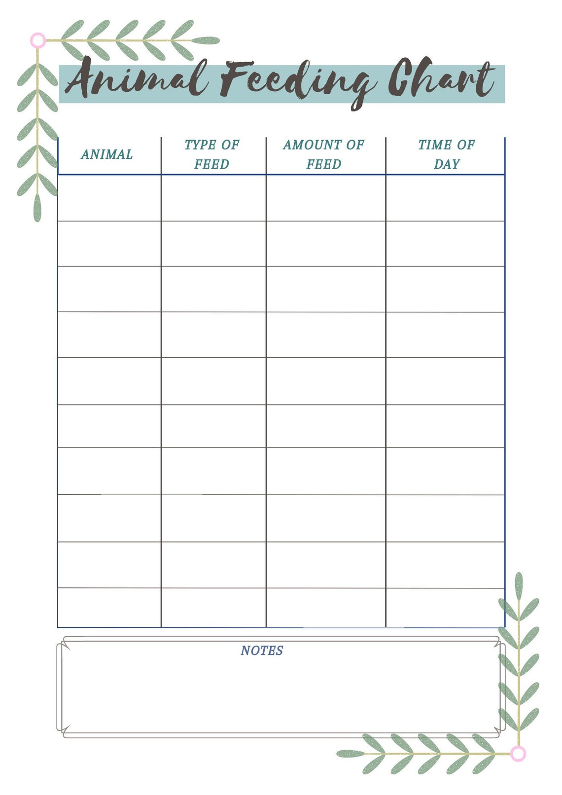 Animal Feeding Chart - Feeding Schedule, Livestock Feeding, Instant ...