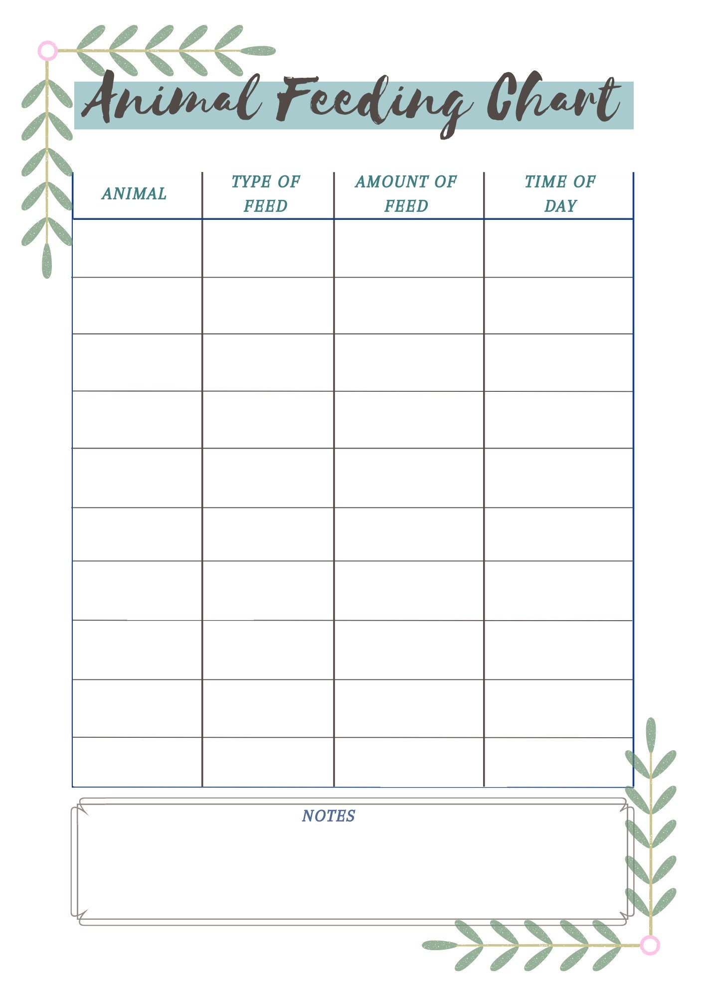 Printable Pet Feeding Chart Template Martin Printable Calendars