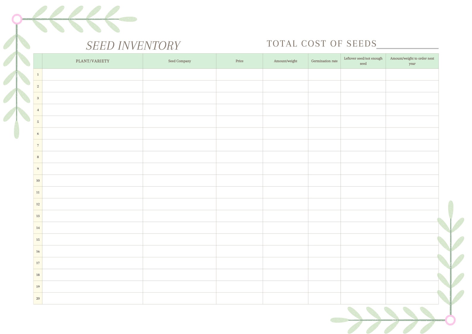 Seed Inventory Log Printable - Etsy