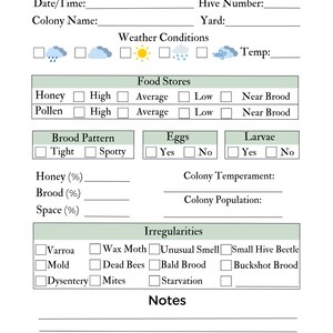 Beekeeping Log Printable, Bee Keeping Record - Etsy