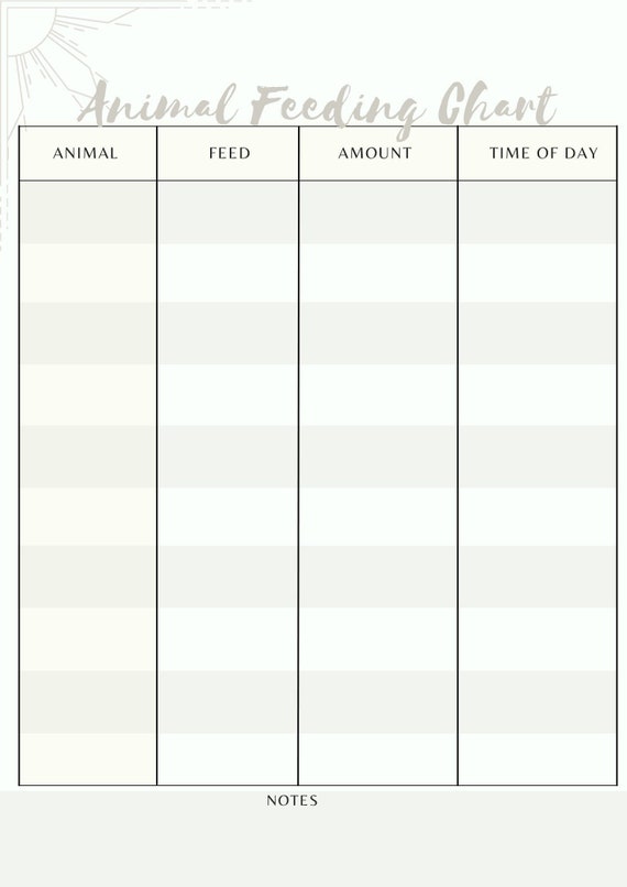 Animal Feeding Chart Printable | Etsy