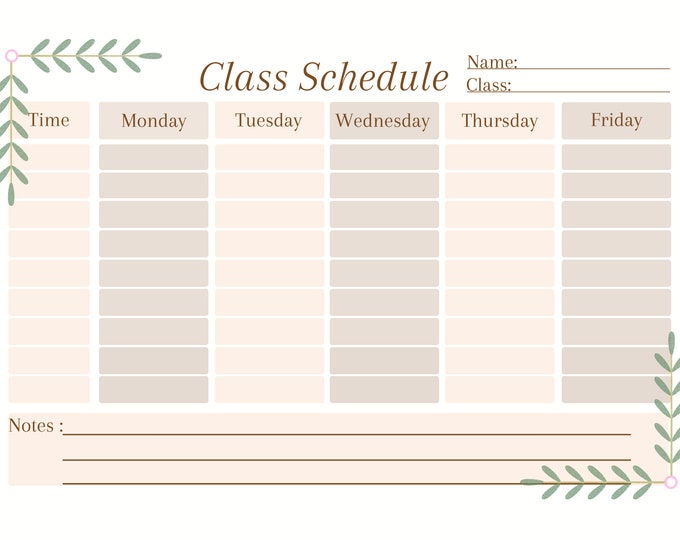 Weekly School Schedule Planner, Class Schedule, Class Planner, College ...