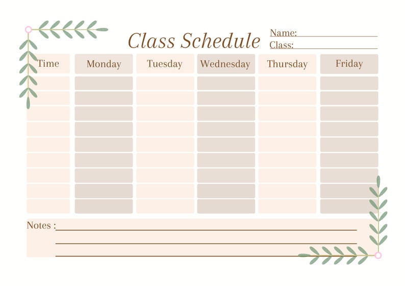 Weekly School Schedule Planner, Class Schedule, Class Planner, College ...