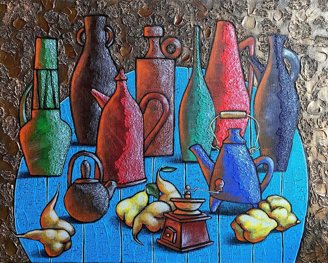 Original Painting on Canvas. Still Life. Green Table. Acrylic, Oil ...