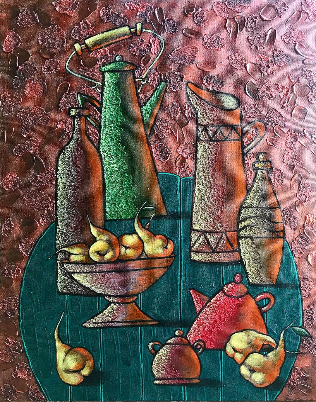 Painting on Canvas. Still Life. Green Table. Canvas, Acrylic, Oil ...