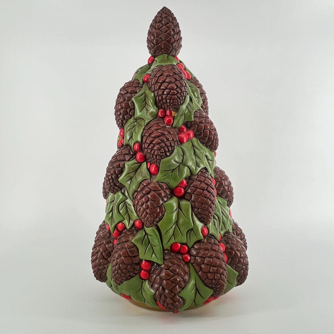70s Jamar Mallory Studio Hand Painted Large Ceramic Pinecone Holly ...
