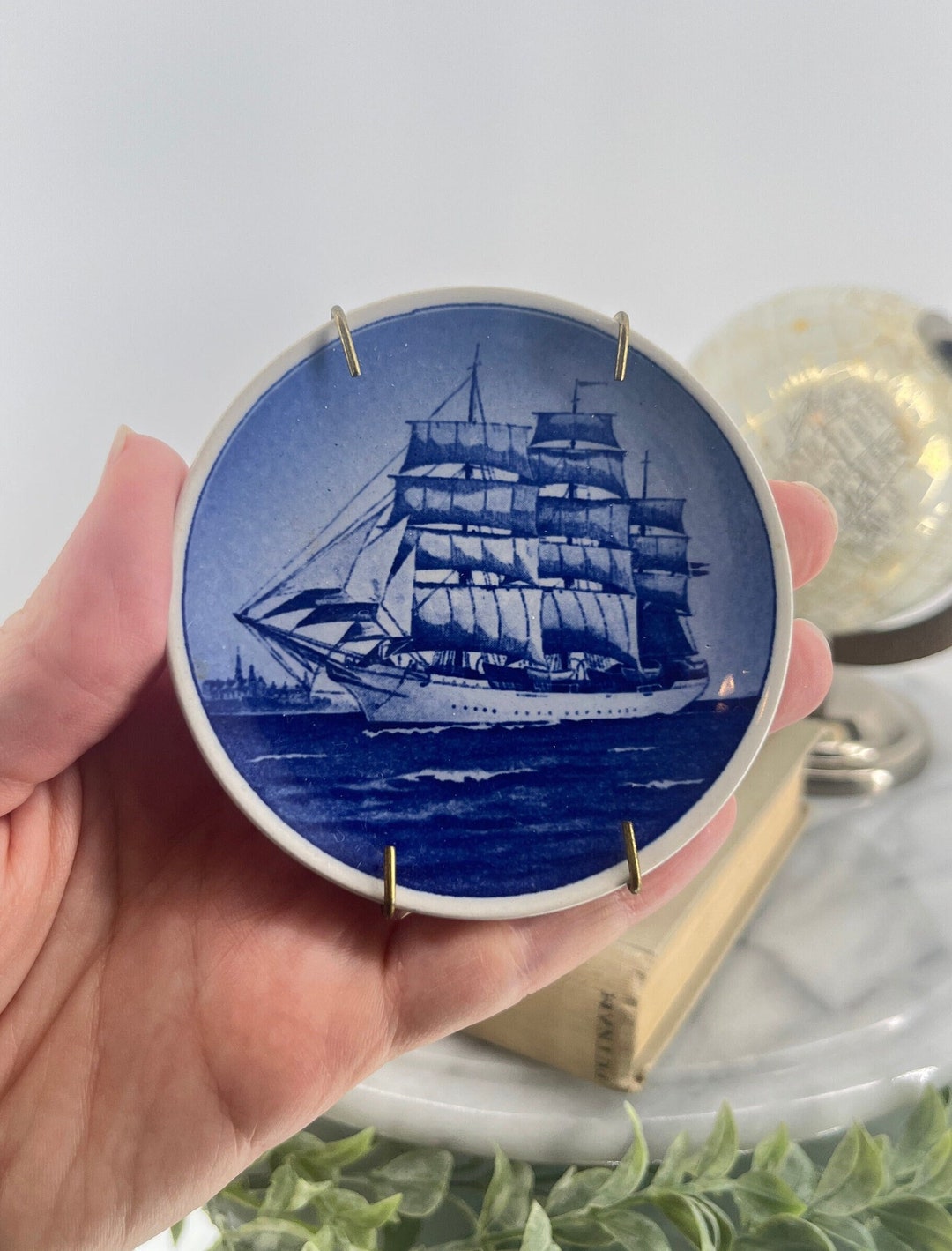Vintage Danish Blue Ship Mini Ceramic Plate - Etsy