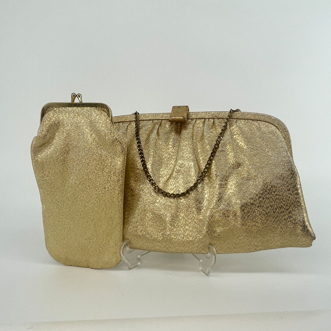 60s After Five Metallic Gold Purse With Rhinestone Snap & Matching Coin ...