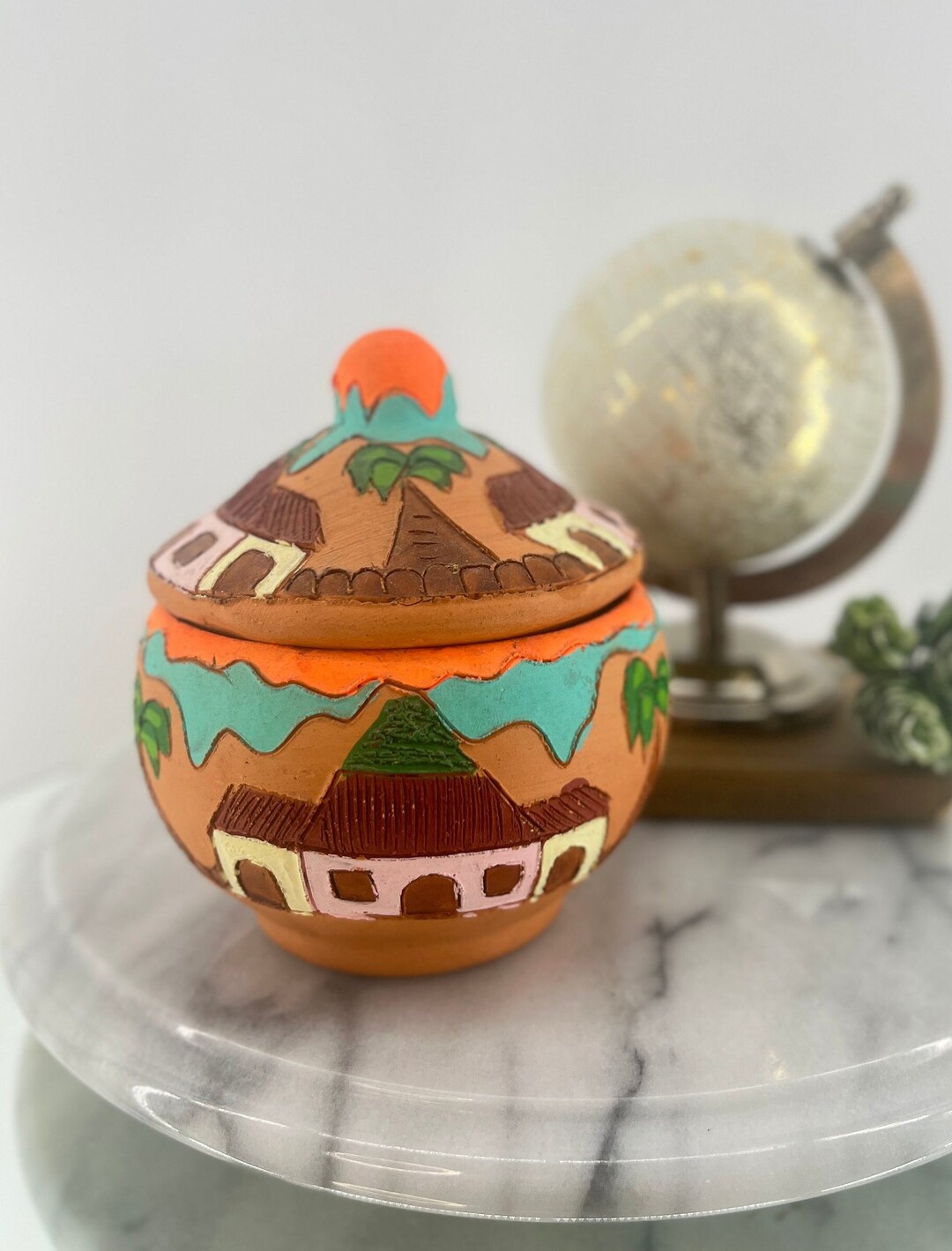 Vintage Hand Painted Mexican Folk Art Colorful Carved Terra Cotta ...