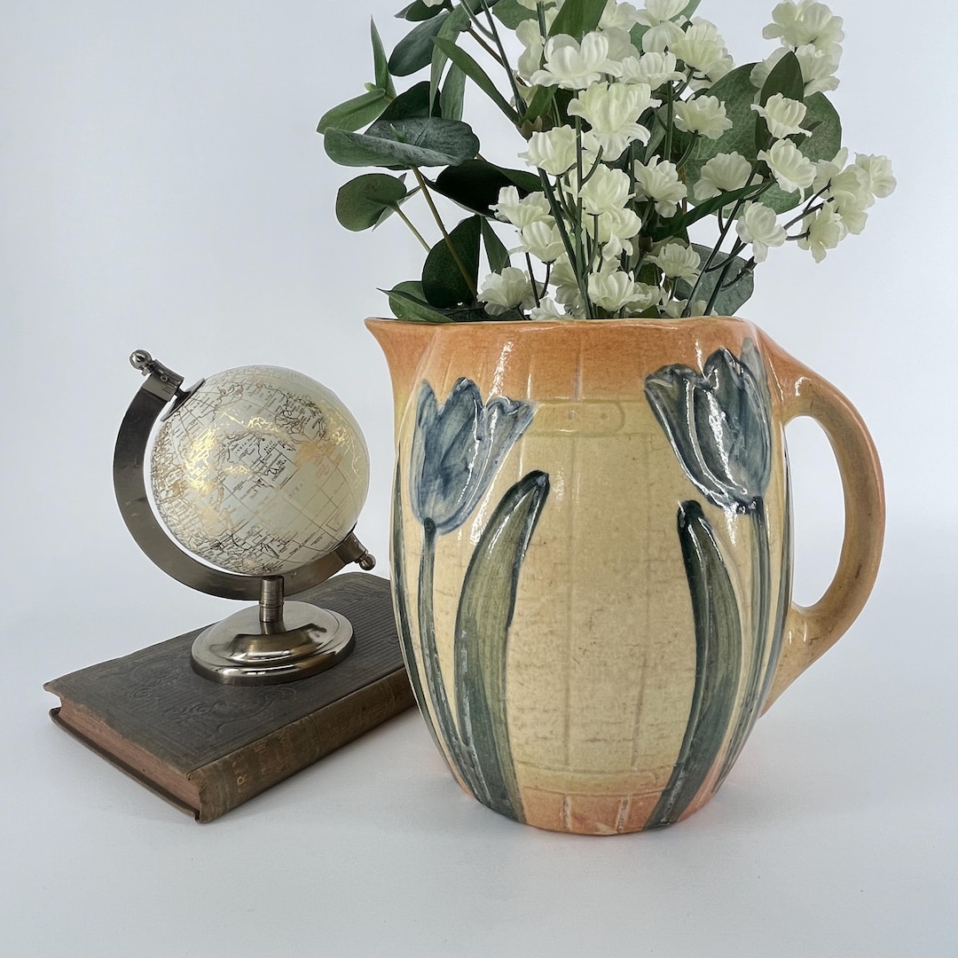 Vintage Roseville Pottery Tulip Barrel Stoneware Pitcher Farmhouse ...