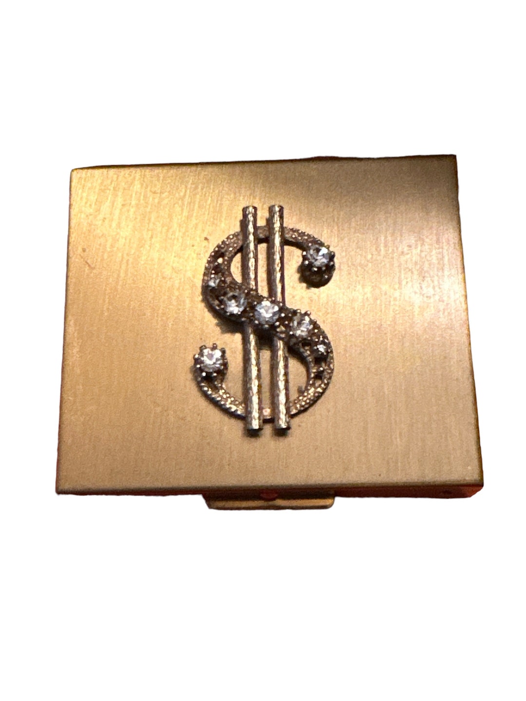 Vintage 60’s Brass Rhinestone Dollar Sign Money Bill Coin Purse Compact ...