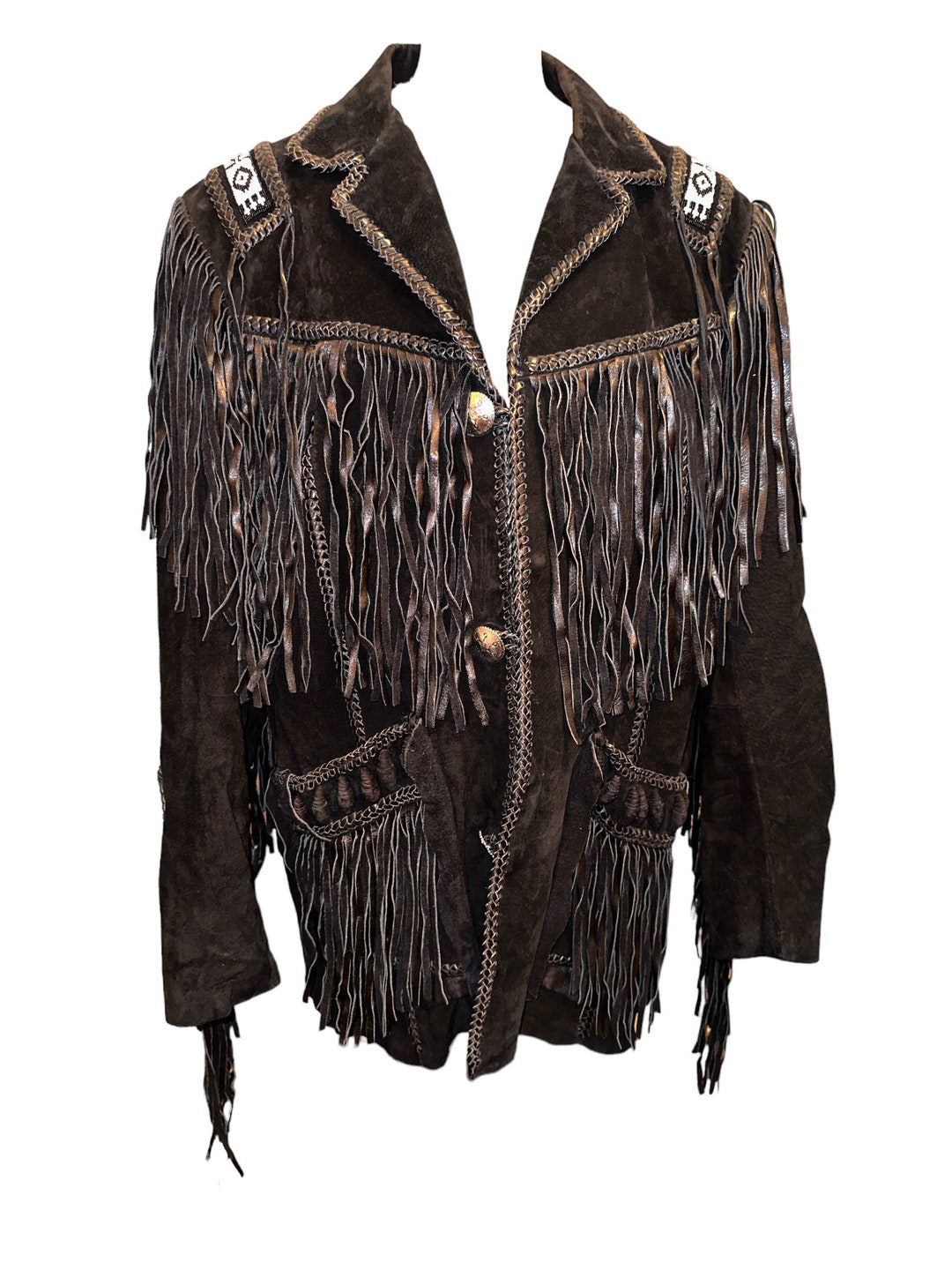 Vintage Scully Beaded Fringe Leather Suede Western Southwest Rockstar ...