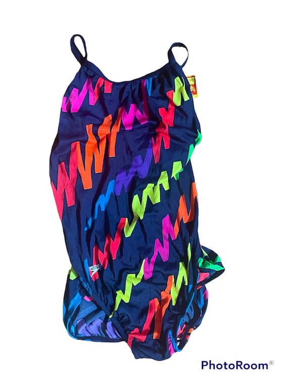 Vintage 80’s Speedo Navy Neon Zig Zag 38 One Piece Sw… - Gem