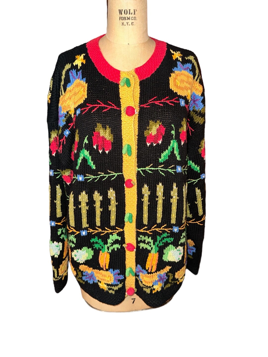 Vintage 90’s Cardigan Bay Hand Knitted Vegetable Garden Vegies ...