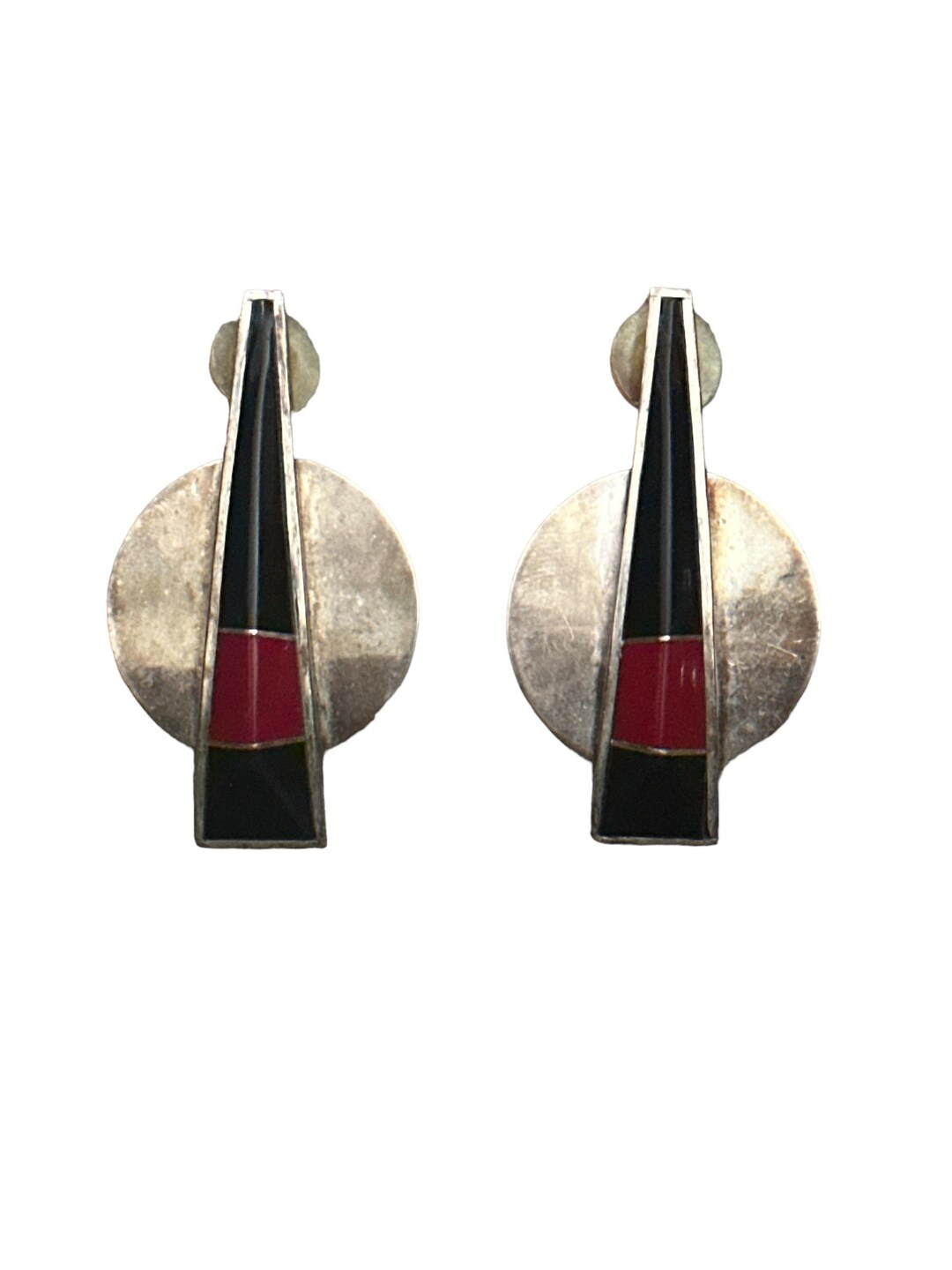 Vintage 70’s Jack Woolsey Navajo Onyx Sterling Silver Red Inlaid Drop ...