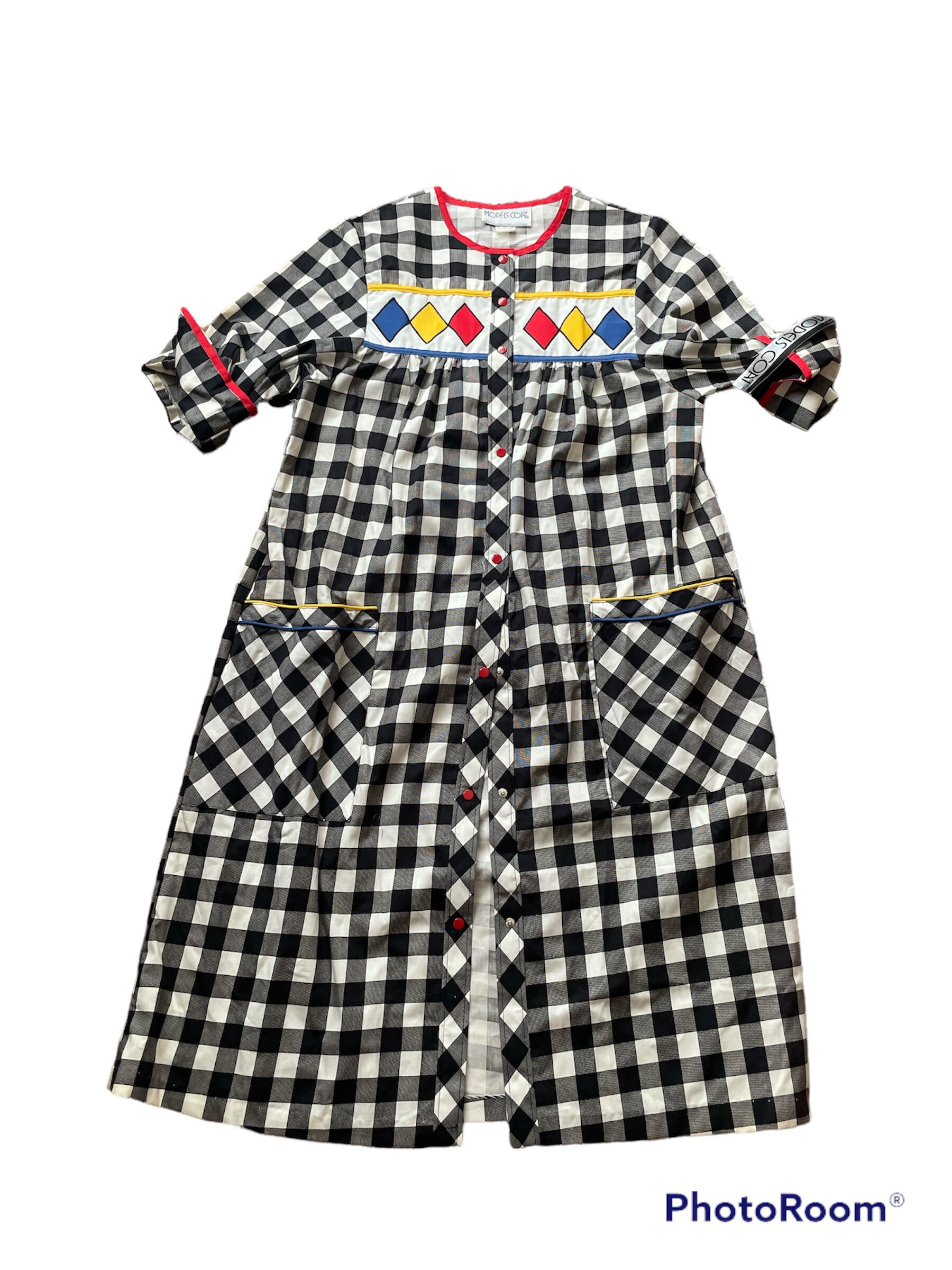 Vintage 80’s Models Coat Moo Moo House Dress Front Snap 2 Pockets Black ...