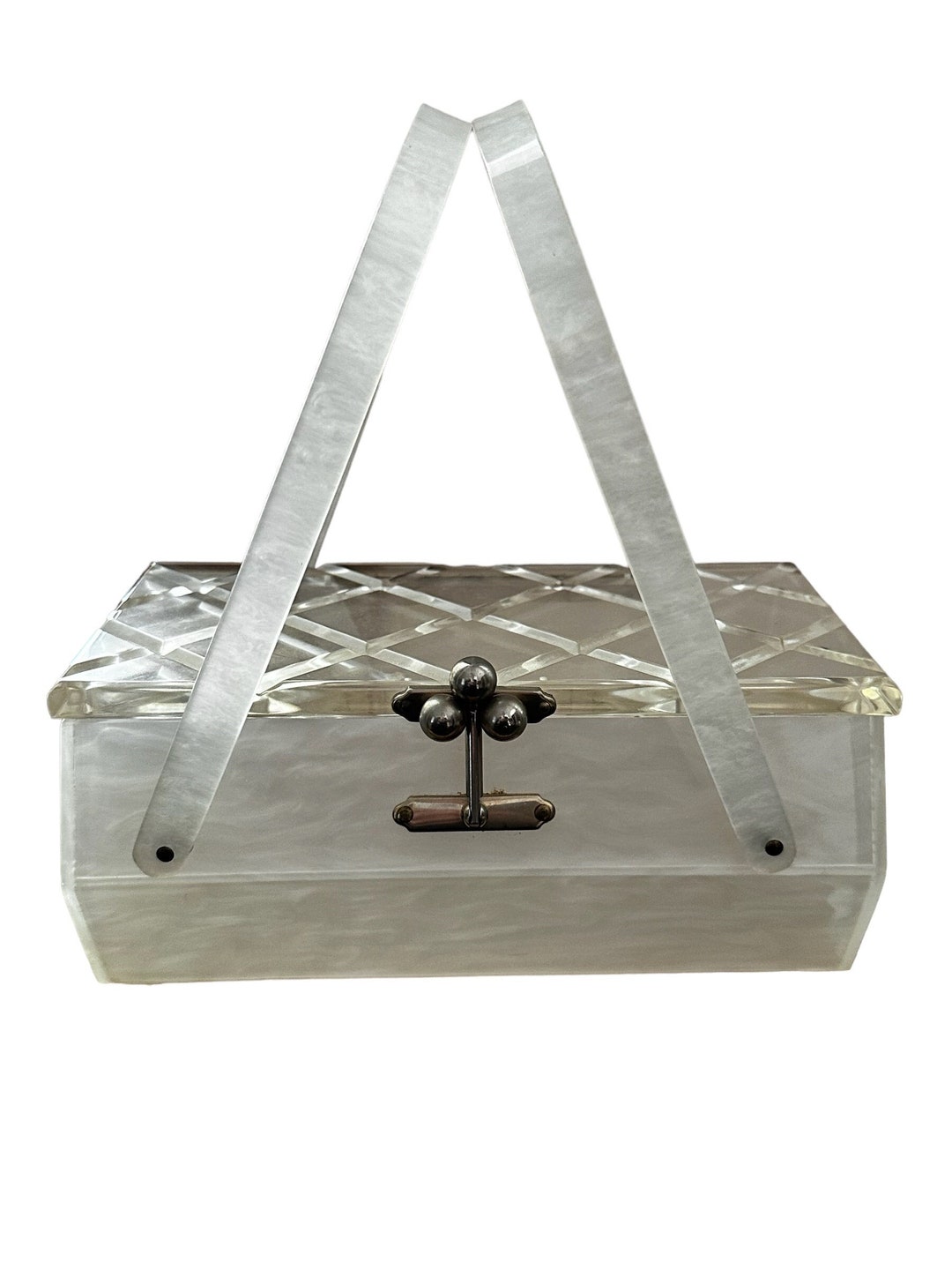 Vintage 60’s Lucite Handled Clear Acrylic Mid Century Handbag Purse Bag ...