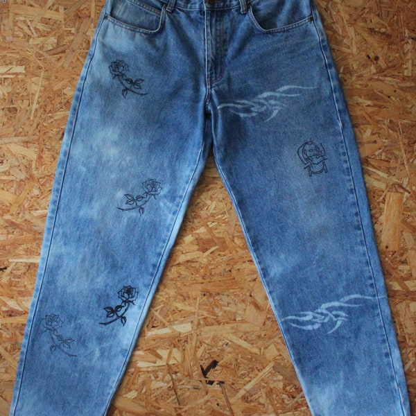 Printed Jeans - Etsy UK