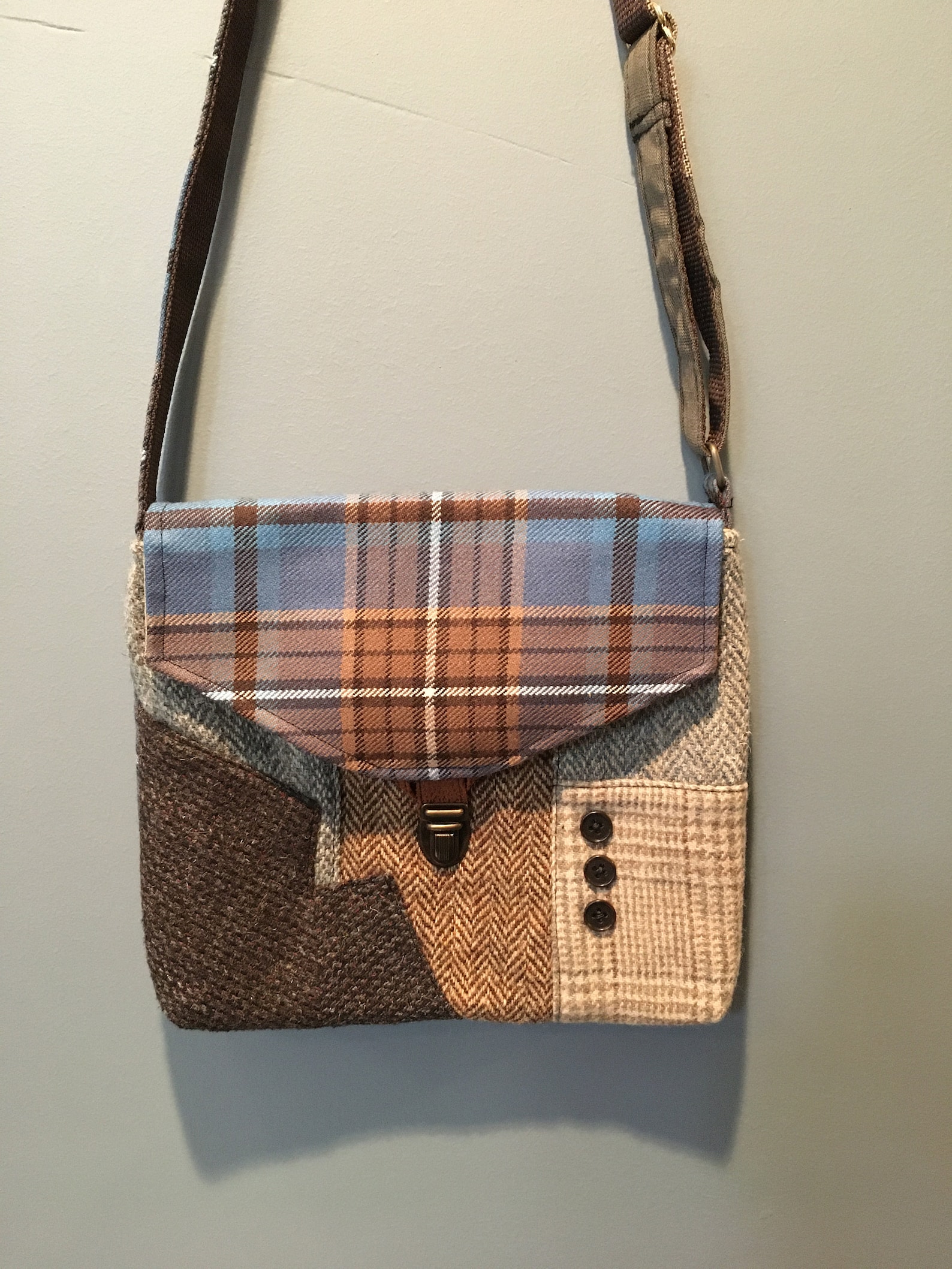 Plaid Patchwork Unisex Messenger Bag - Etsy