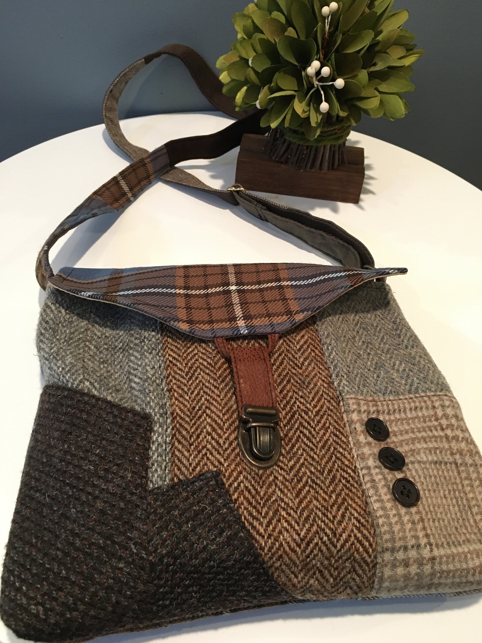 Plaid Patchwork Unisex Messenger Bag - Etsy