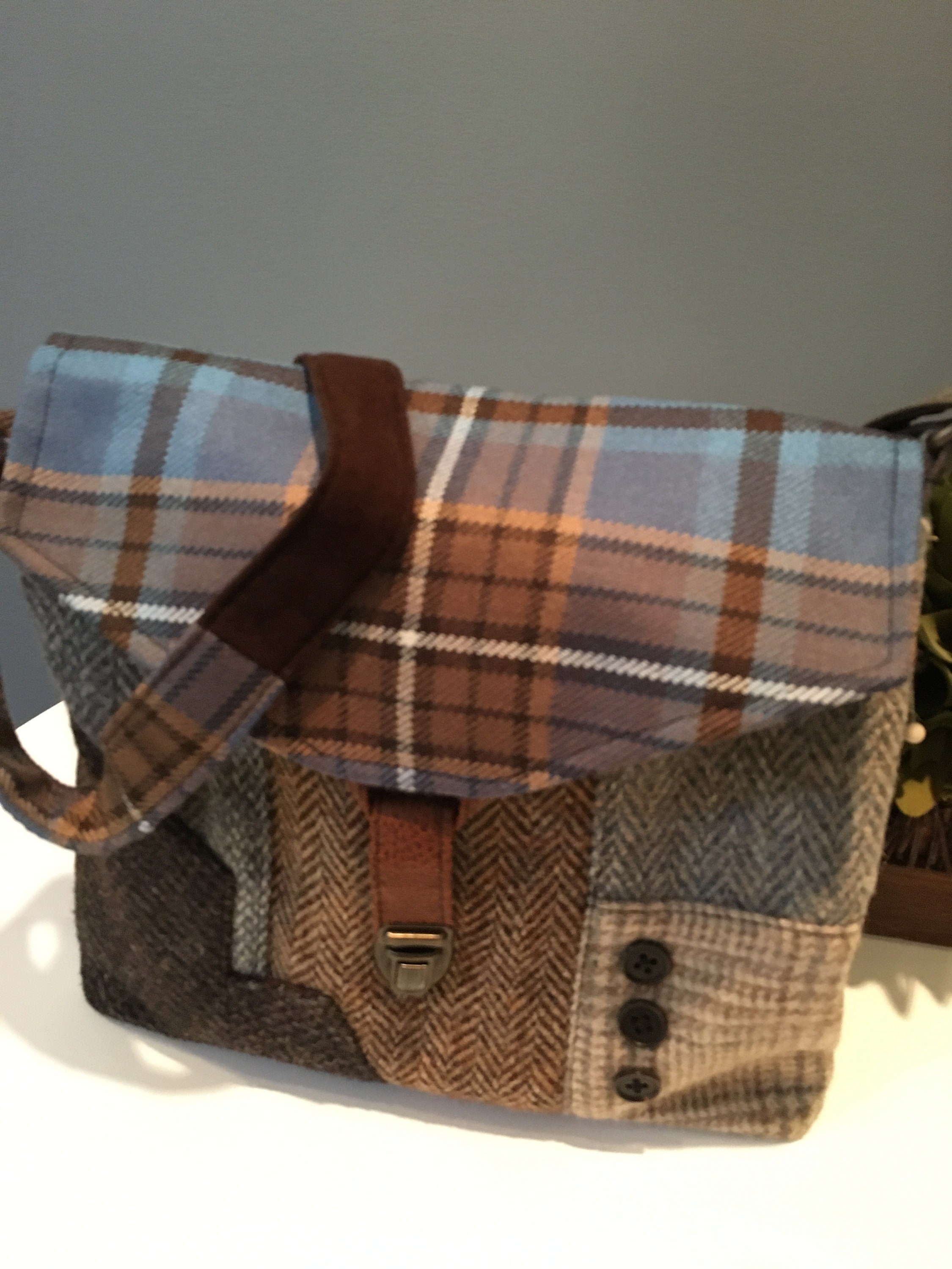 Plaid Patchwork Unisex Messenger Bag - Etsy