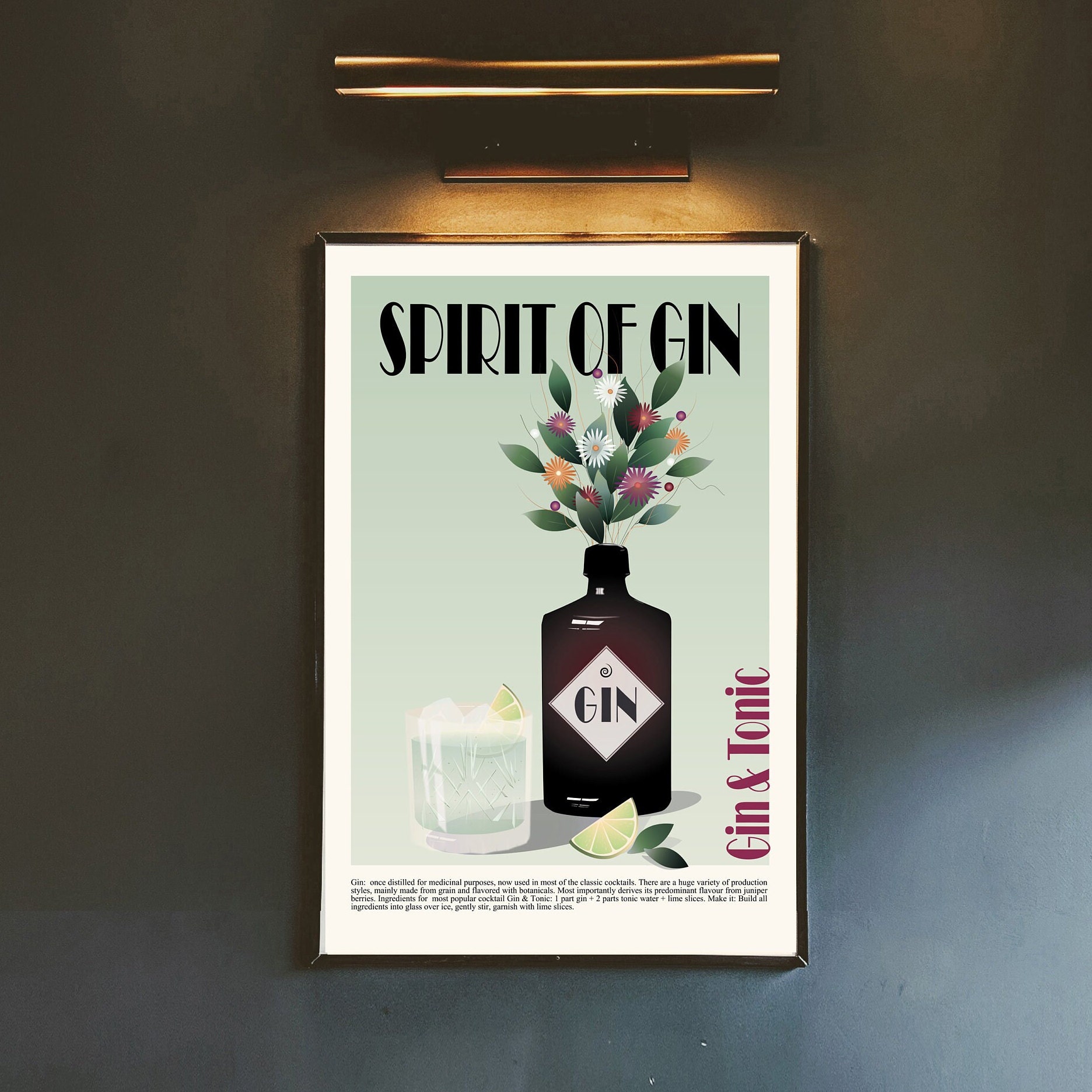 Gin PRINTABLE Gin and Tonic Poster Cocktail Poster Kitchen - Etsy