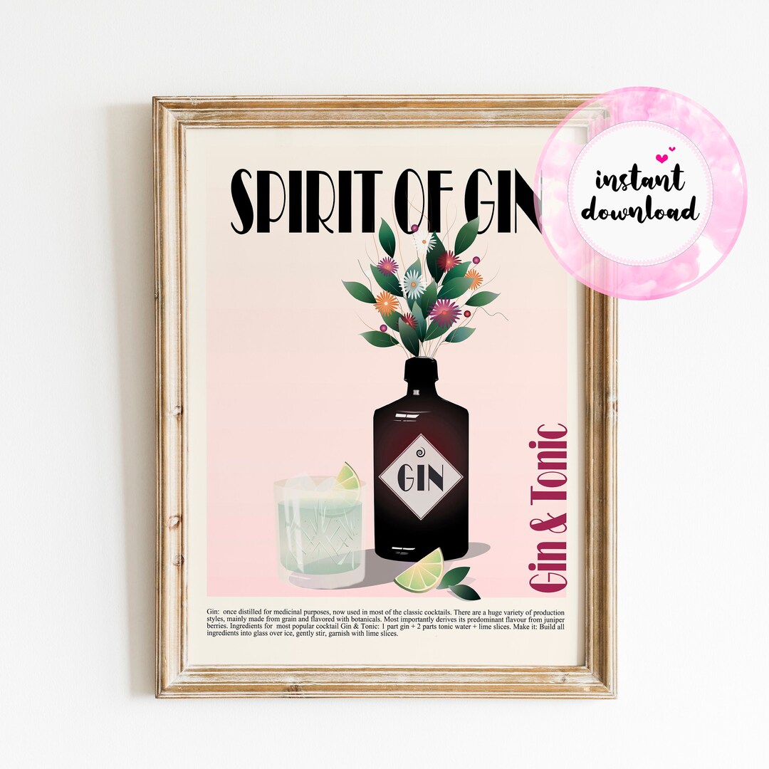 Gin Cocktail PRINTABLE Poster Gin & Tonic Cocktail Print - Etsy