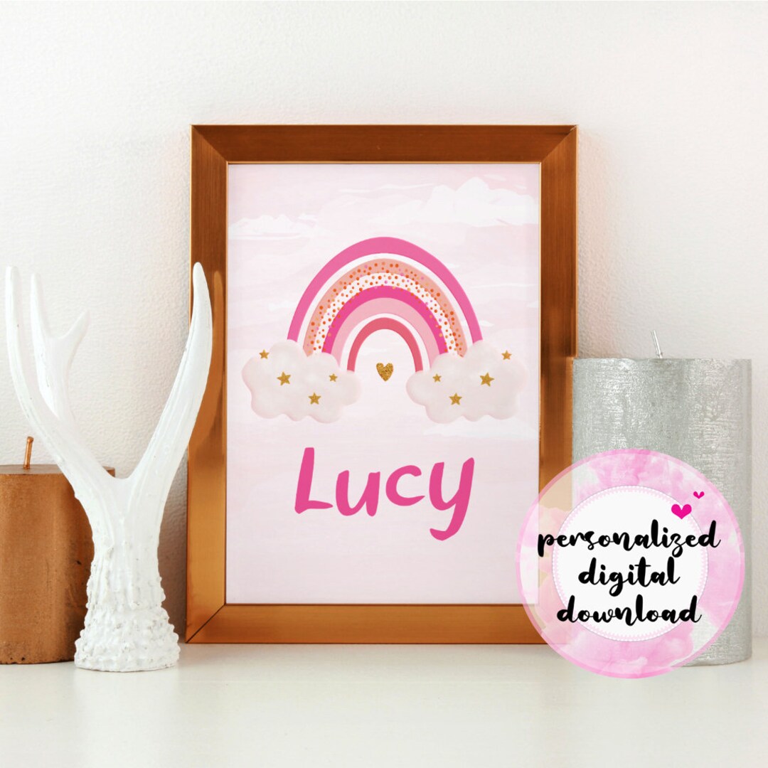 Personalized Baby Name PRINTABLE, Rainbow Custom Name, Pink Nursery ...