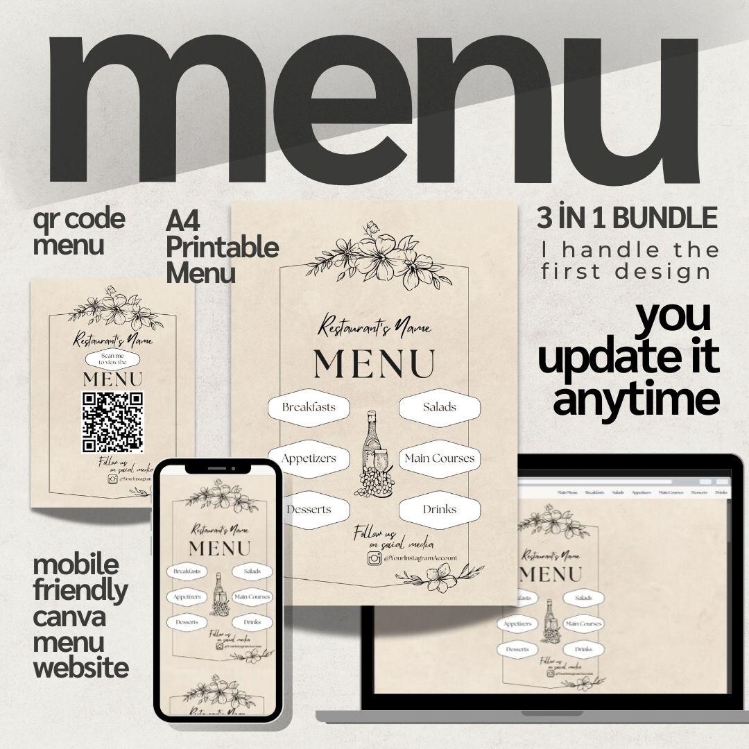 Custom Restaurant Cafe Menu 3-in-1 Bundle, Mobile/desktop Menu Canva ...