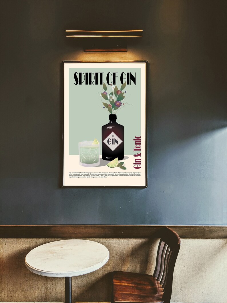 Gin and Tonic Print Spirit of Gin Bar Cart Print Cocktail - Etsy