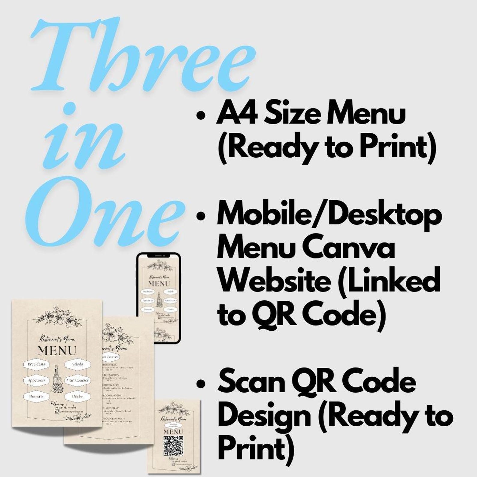 Custom Restaurant Cafe Menu 3-in-1 Bundle, Mobile/desktop Menu Canva ...