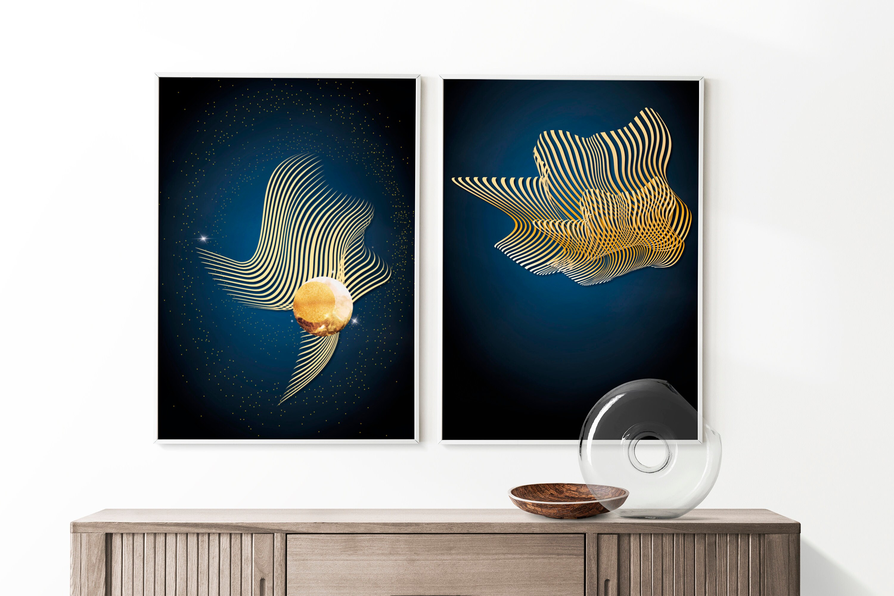 Luxurious Blue and Gold Poster: Modern Abstract Print for Elegant ...