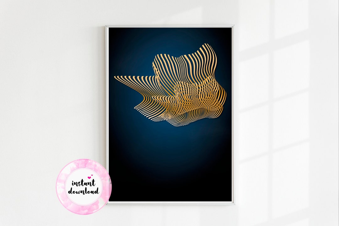 Navy Blue & Gold Abstract PRINTABLE Poster, Dark Blue Minimalist Wall ...