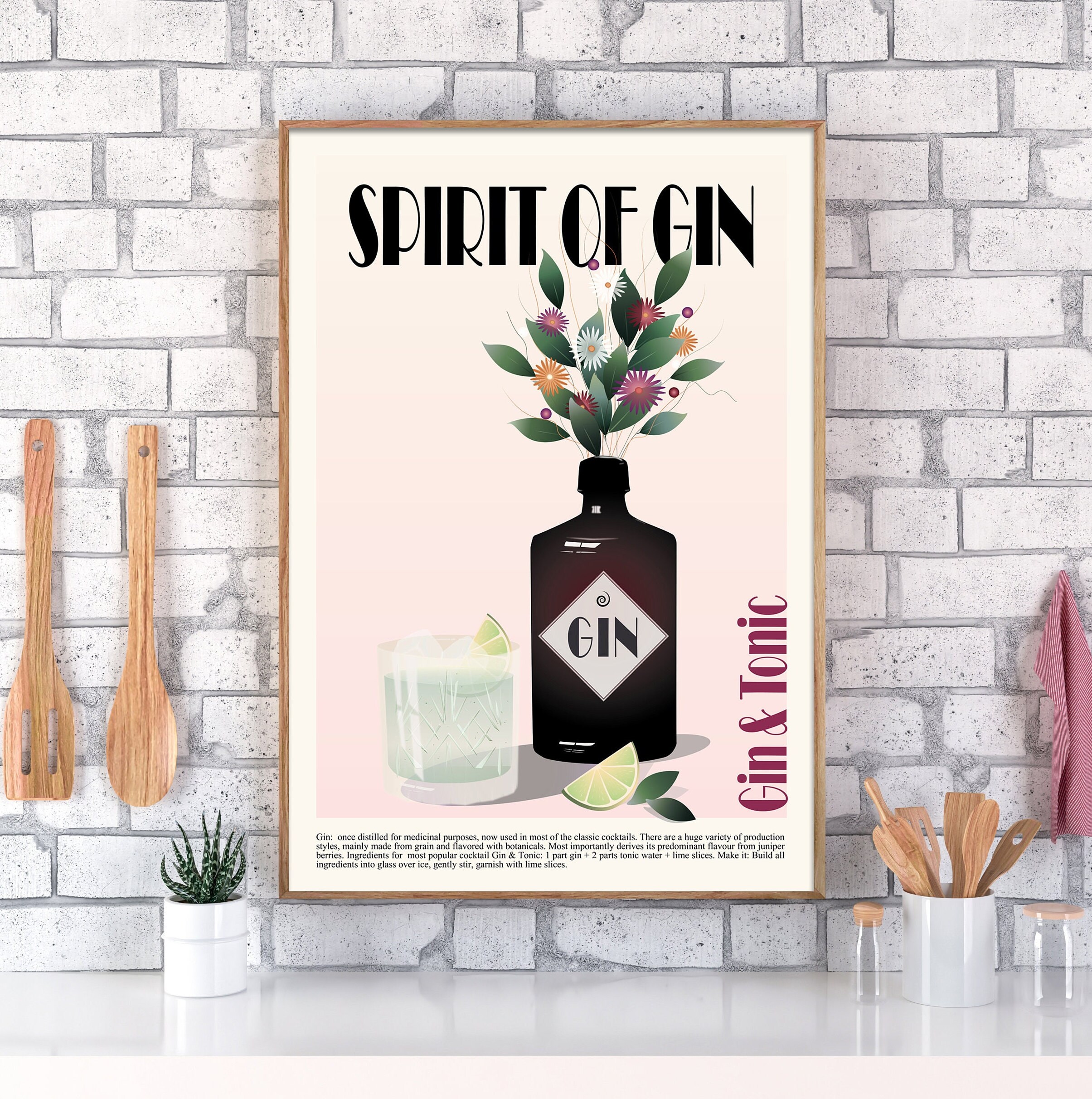 Gin Cocktail PRINTABLE Poster, Gin & Tonic Cocktail Print, Home Kitchen ...