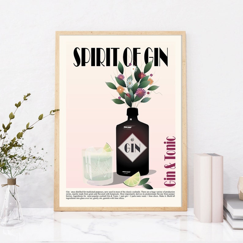 Gin Cocktail PRINTABLE Poster Gin & Tonic Cocktail Print - Etsy
