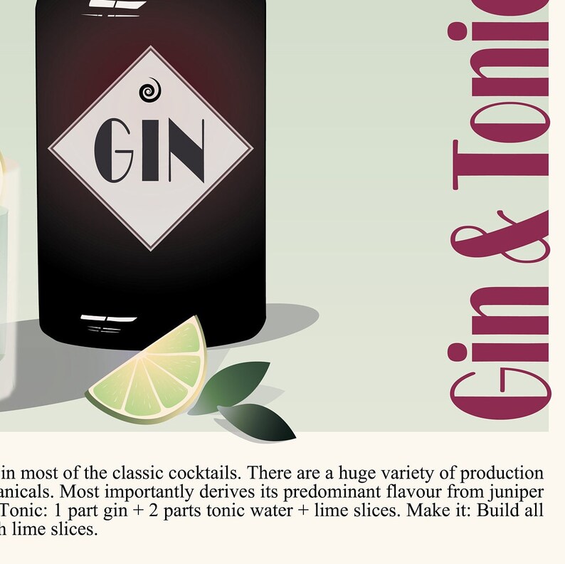 Gin PRINTABLE Gin and Tonic Poster Cocktail Poster Kitchen - Etsy