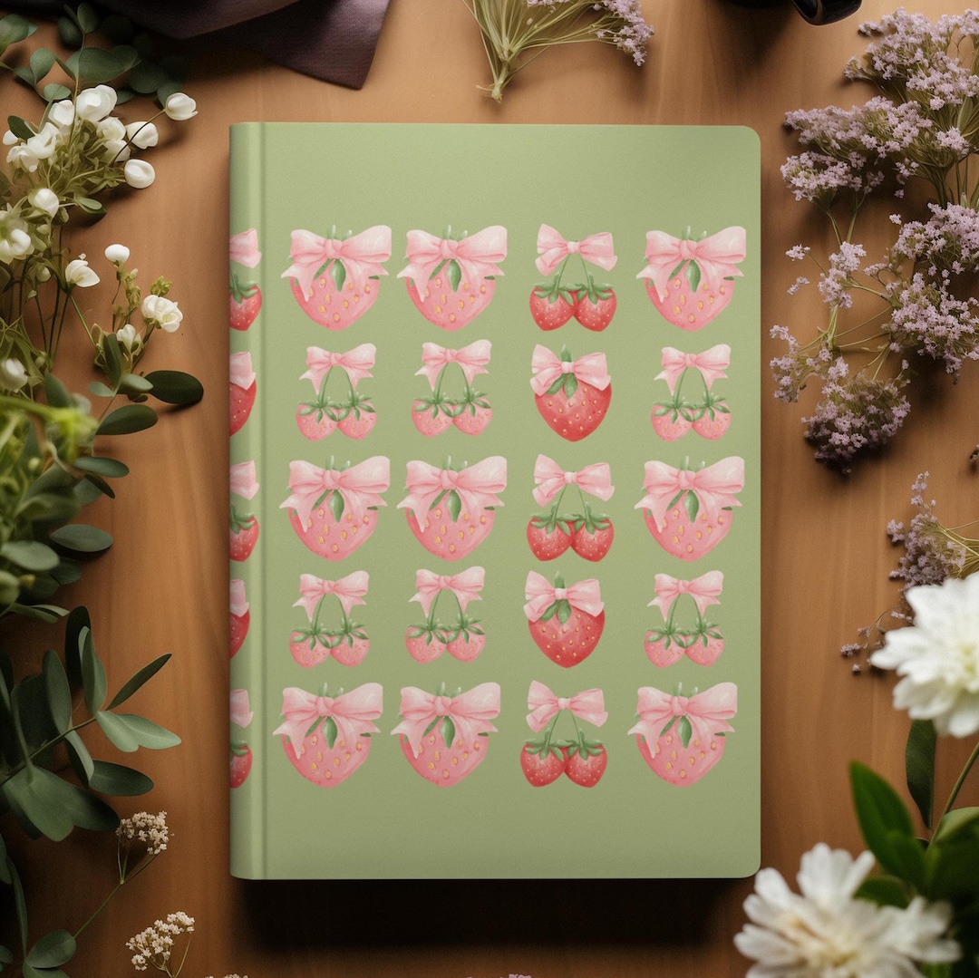 Kawaii Strawberry With Pink Bows Lined Journal, Cute Aesthetic Notebook ...